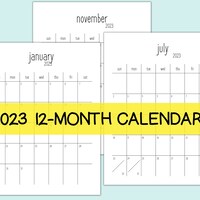 12 Month Calendar Download, Horizontal Planner Insert, Minimalist 2023 ...