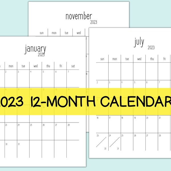Minimalist 2023 Calendar Printable at a Glance, 12 Month Calendar ...
