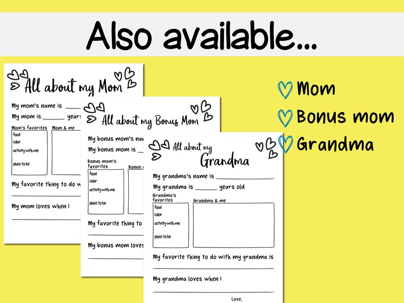 PDF Bonus Mom Mother's Day Printable for Kids, Fill in the Blank All ...