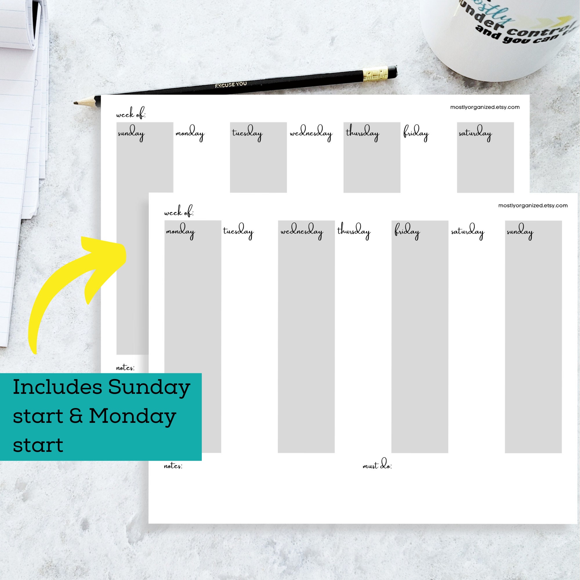 Horizontal Weekly Planner Printable, , Letter Size Planner Printable ...