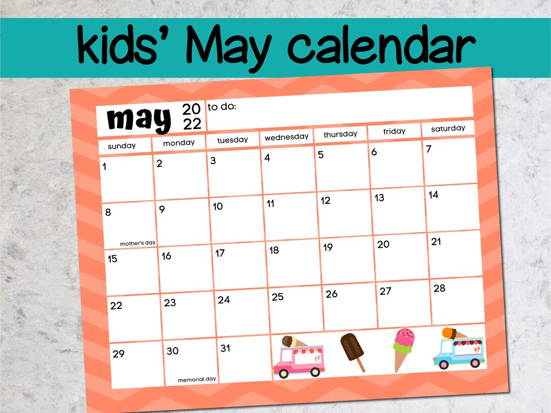 Colorful May Calendar, May 2022 Printable Calendar, Landscape Calendar ...