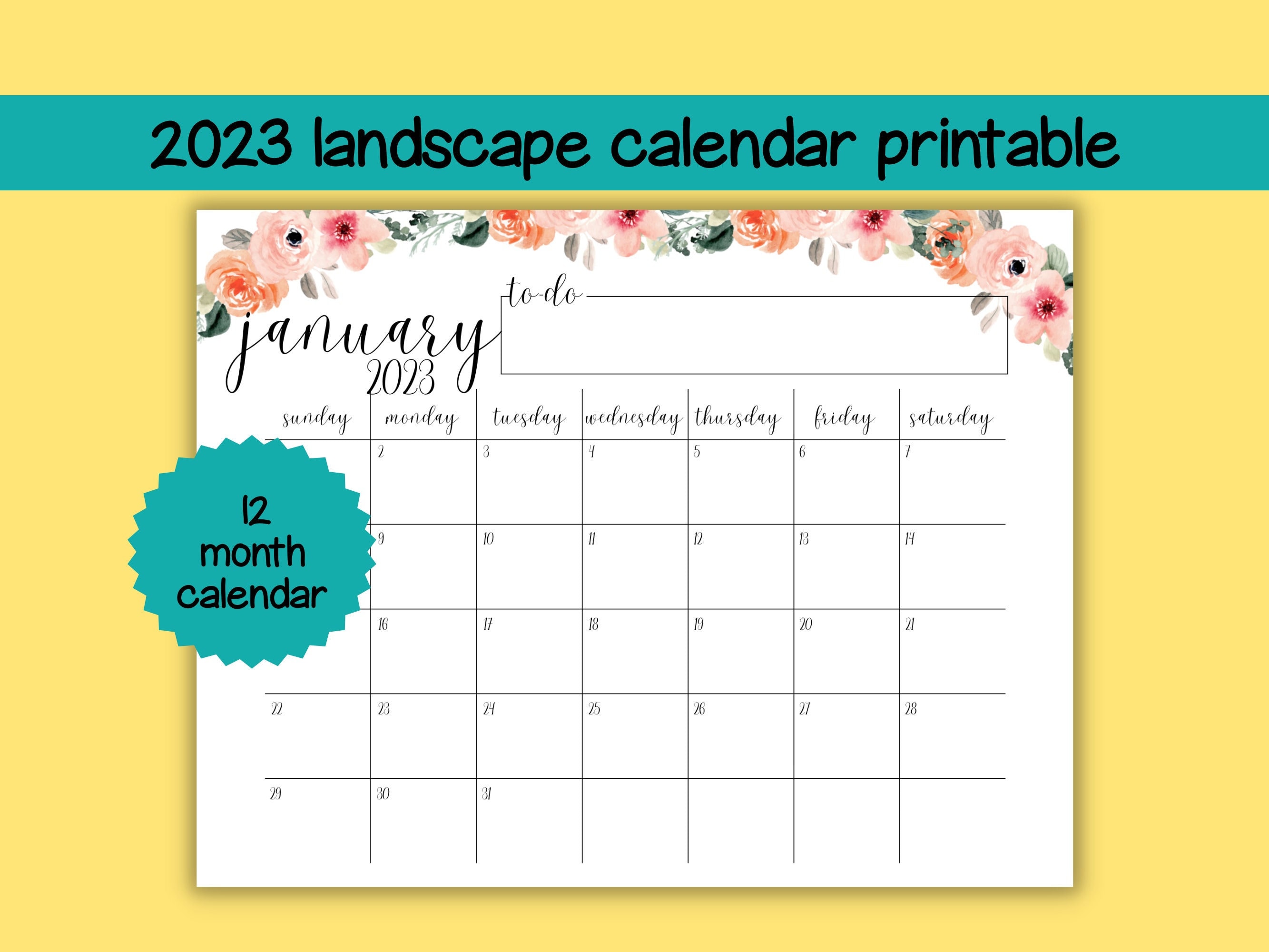 2023 Landscape Calendar Printable Horizontal Planner Insert - Etsy