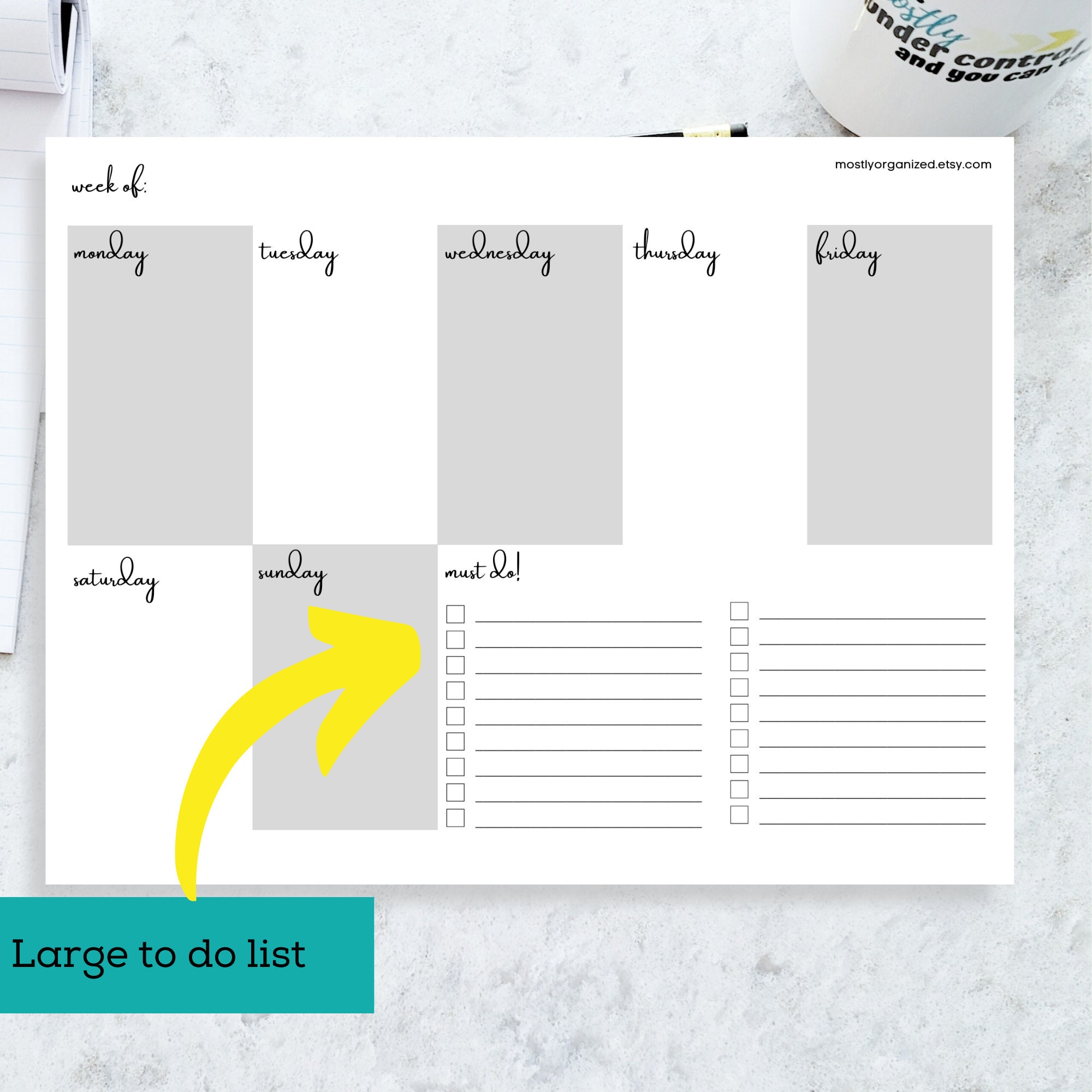 Letter Size Planner Printable, Pdf Weekly Planner, Monday Start ...