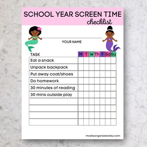 After School Routine Checklist, Screen Time Checklist, Screen Time ...