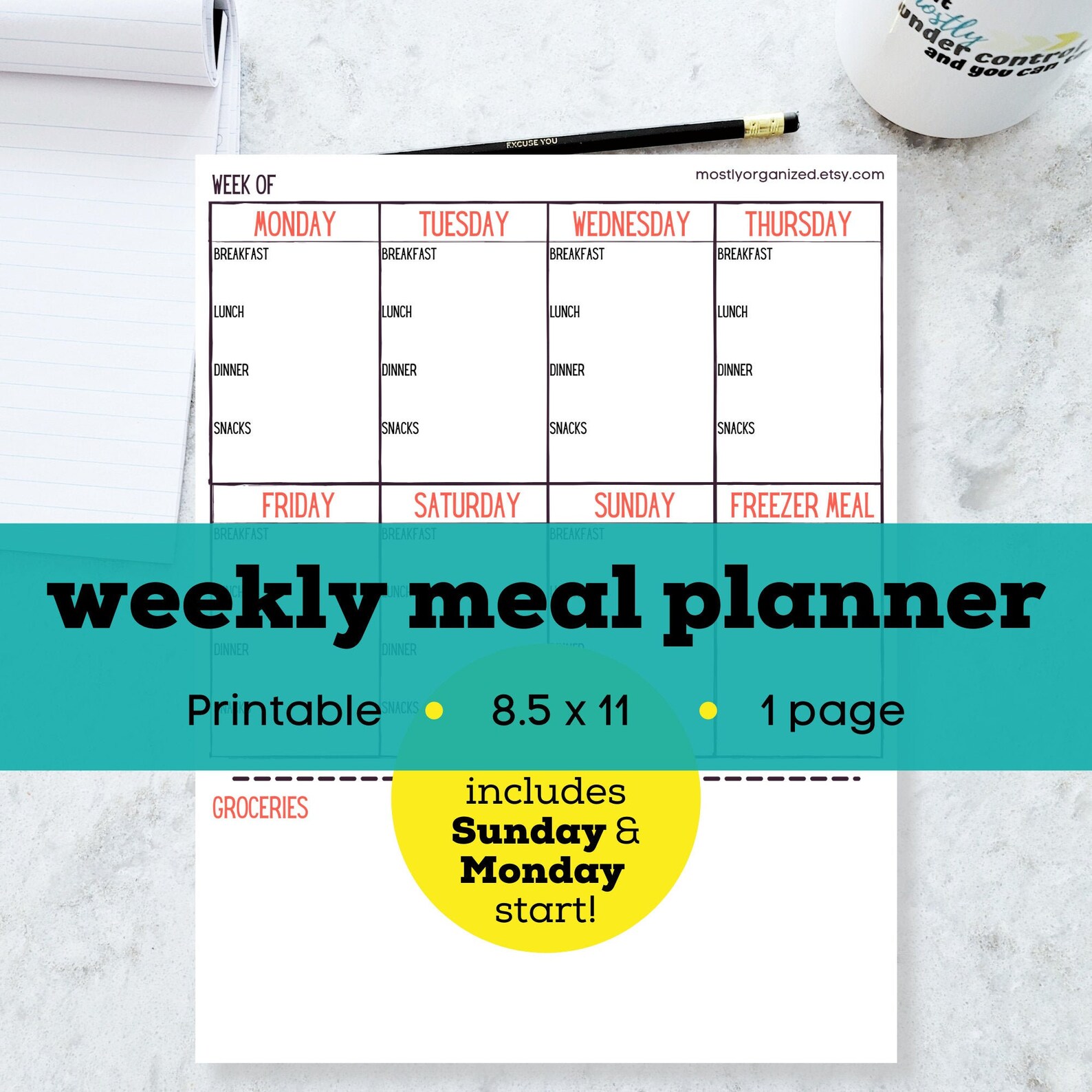 Printable Meal Planner And Grocery List Weekly Meal Planner Etsy M xico