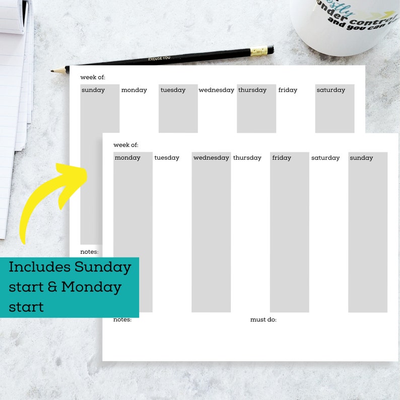 Horizontal Weekly Planner Printable Pdf Weekly Planner - Etsy Canada