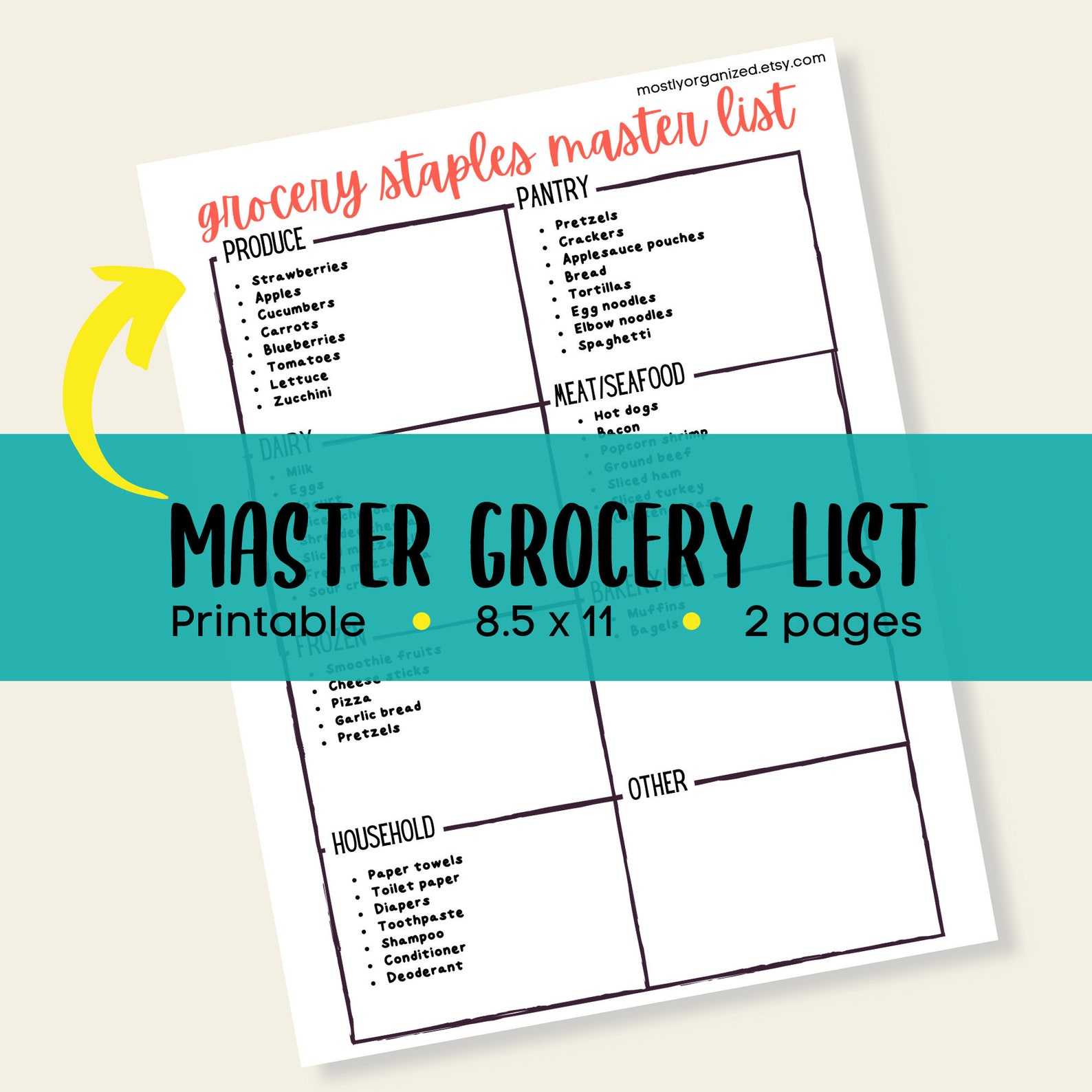 Grocery Shopping Checklist, Master Grocery List Printable, Master ...