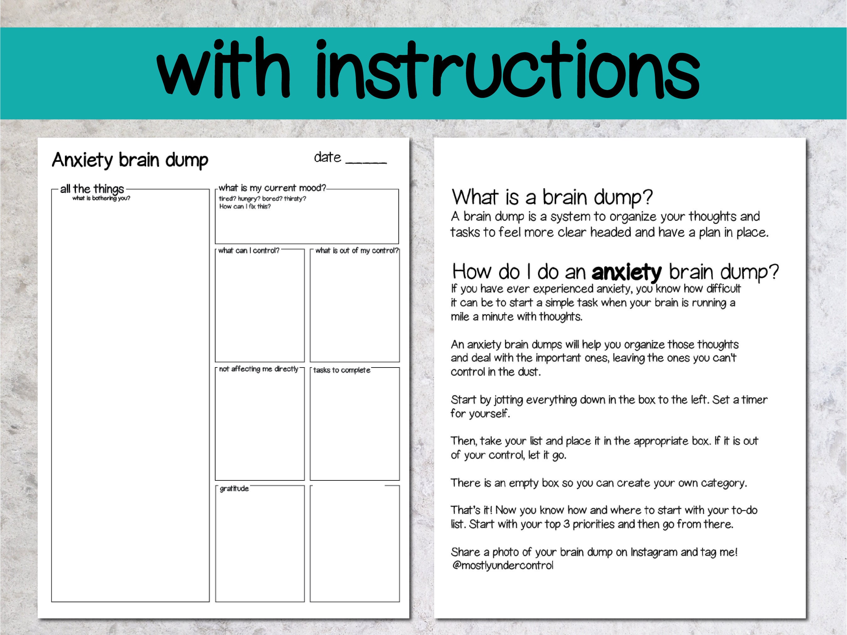 Anxiety Brain Dump Printable, Anxiety Workbook for Adults, Anxiety ...