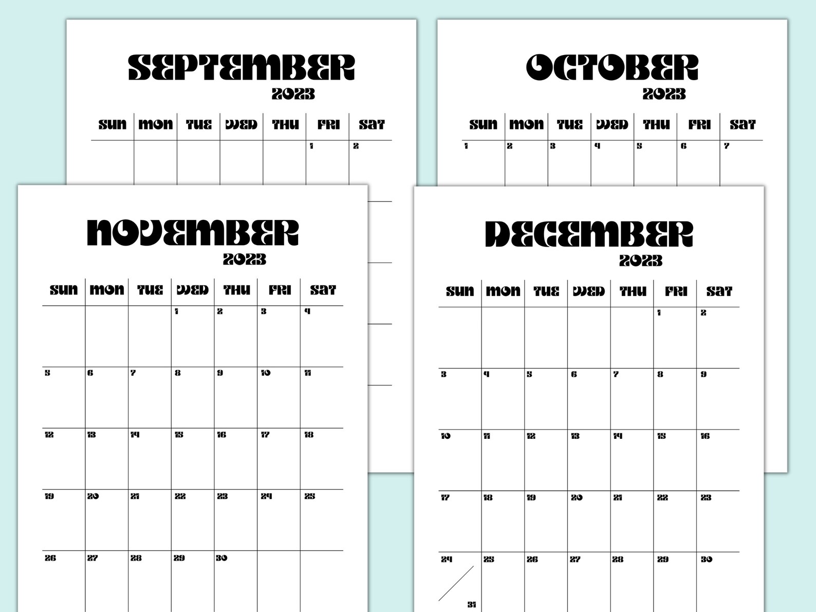 Minimalist 2023 Calendar Printable Portrait, One Year Planner Printable ...