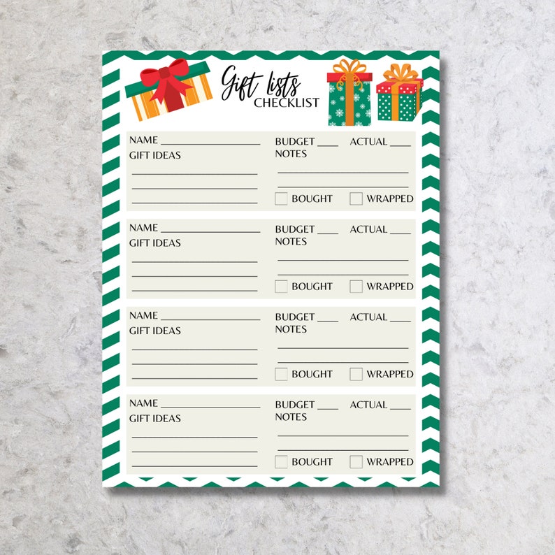 Printable Christmas Gift List, Christmas Gift Ideas List, Printable ...