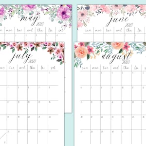 Watercolor 2023 Calendar Printable, Monthly Calendar Printable Pretty ...