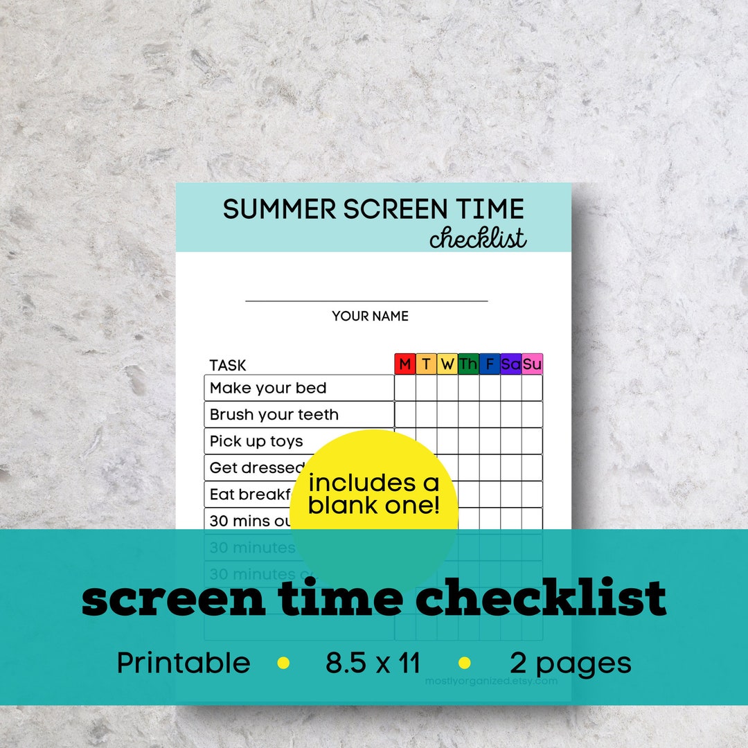 Screen Time Checklist for Summer, Summer Rule Printable, Summer Rules ...