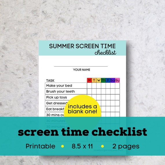 Screen Time Checklist for Summer Summer Rule Printable | Etsy