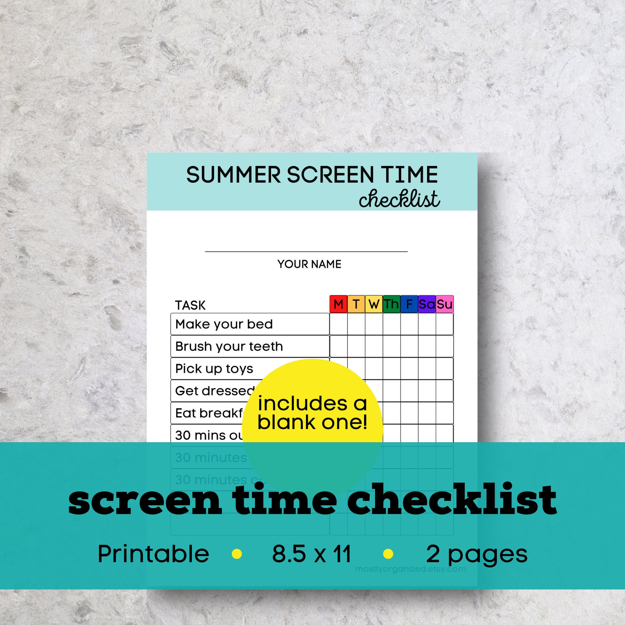 Screen Time Checklist for Summer Summer Rule Printable - Etsy