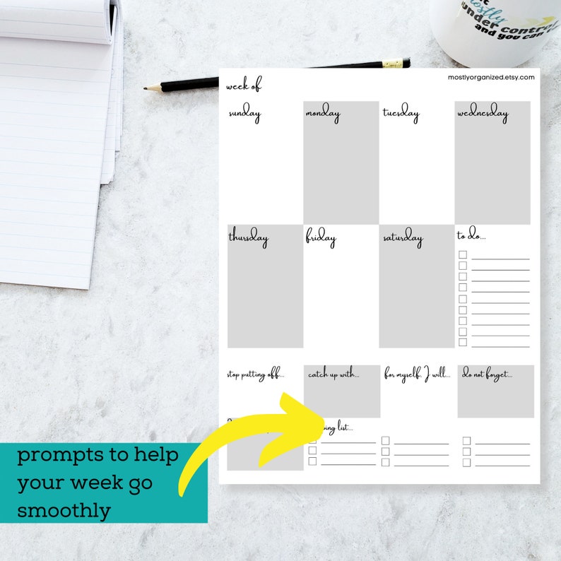 One Page Weekly Planner Printable Minimalist Week at a Glance - Etsy