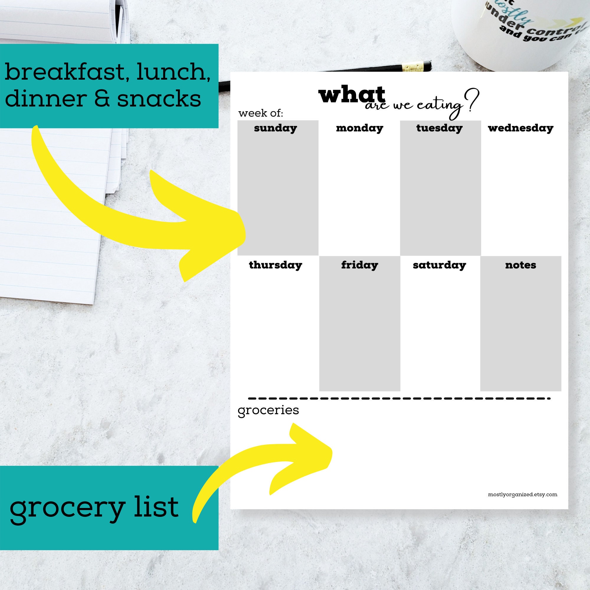 Printable Meal Planner and Grocery List, Weekly Meal Plan Printable ...