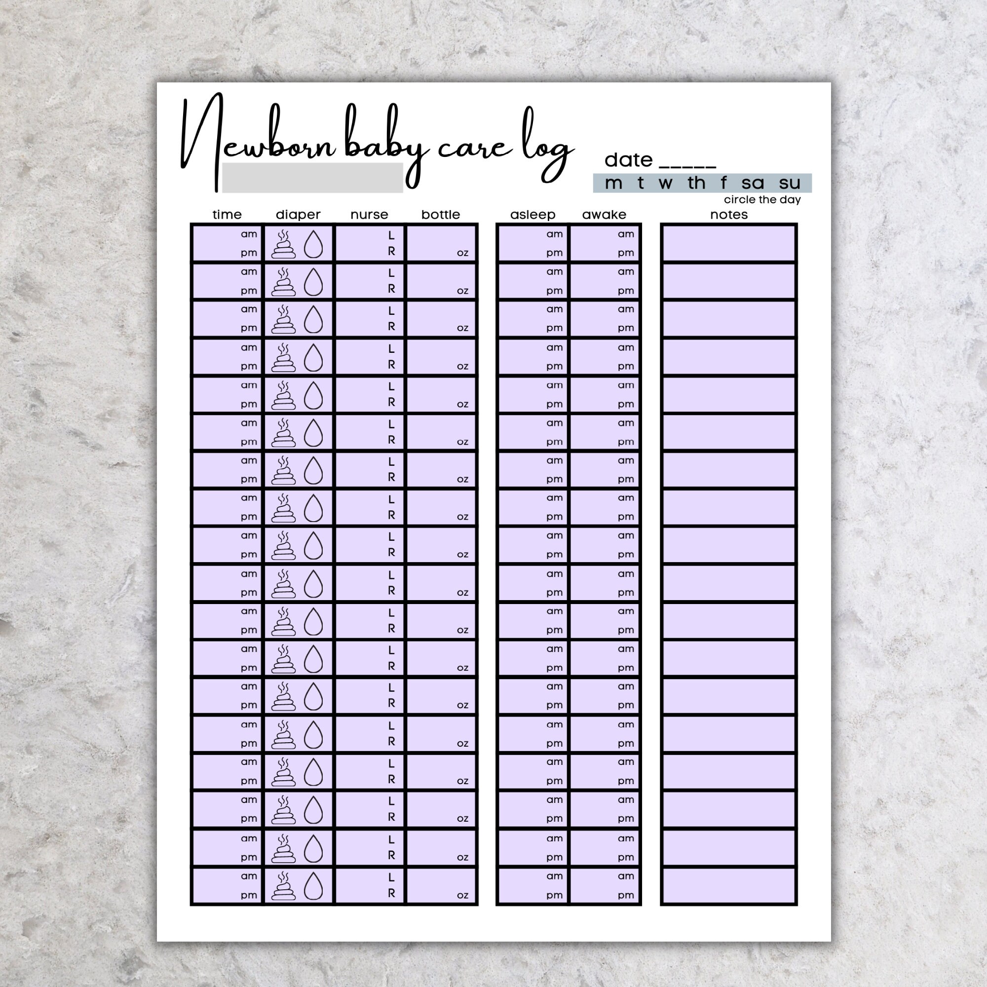Baby Feeding Chart, Infant Daily Report, Printable Baby Log, Baby ...