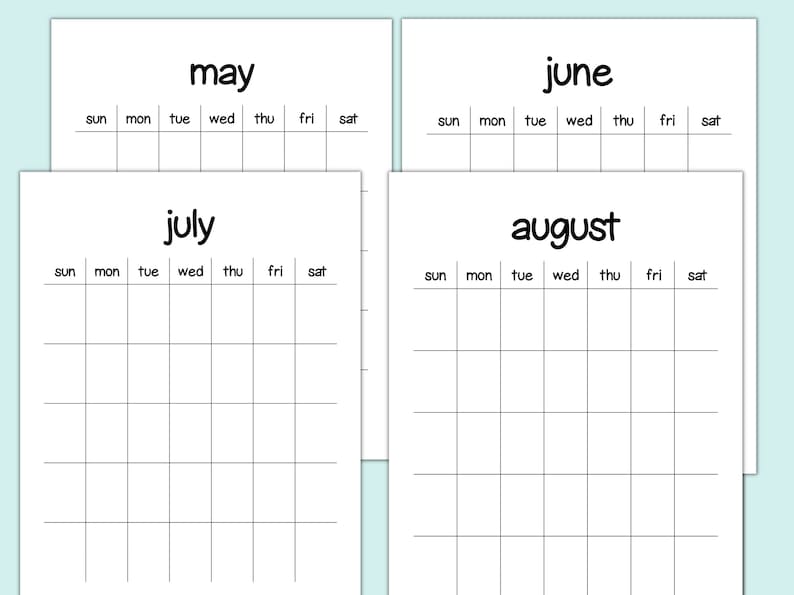 Blank Portrait Calendar Printable, Undated Calendar Template Printable ...