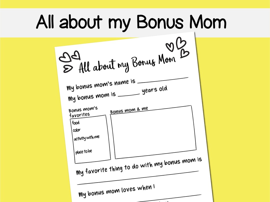 PDF Bonus Mom Mother's Day Printable for Kids, Fill in the Blank All ...