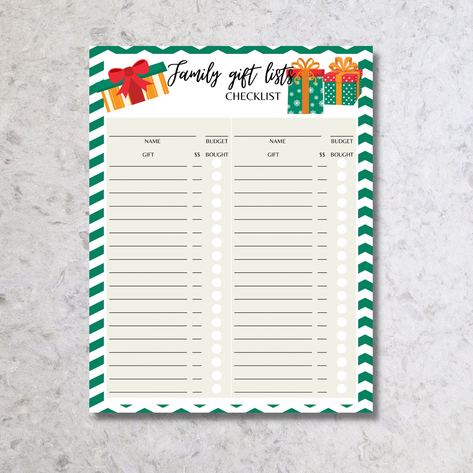 Printable Christmas Gift List, Christmas Gift Ideas List, Printable ...