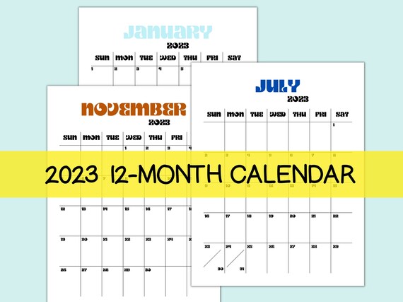 2023 Monthly Calendar Download Retro 2023 Calendar Printable - Etsy