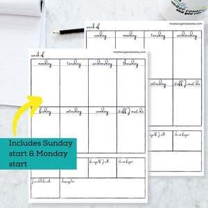 One Page Weekly Planner Download, Week at a Glance Planner Printable ...