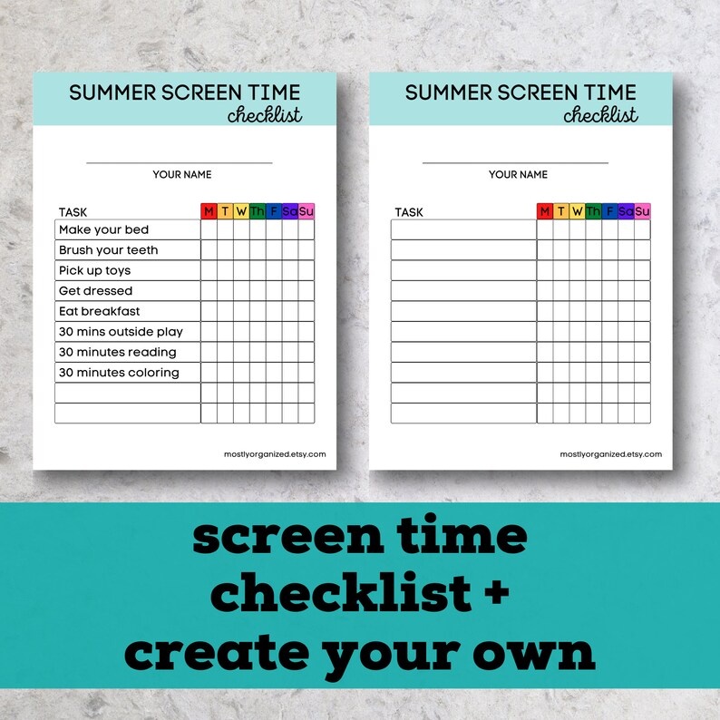 Screen Time Checklist for Summer Summer Rule Printable - Etsy