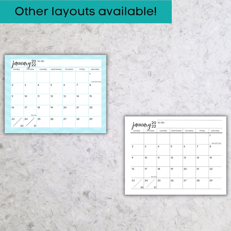 Minimalist 2022 Calendar Printable Monthly 2022 Monthly | Etsy