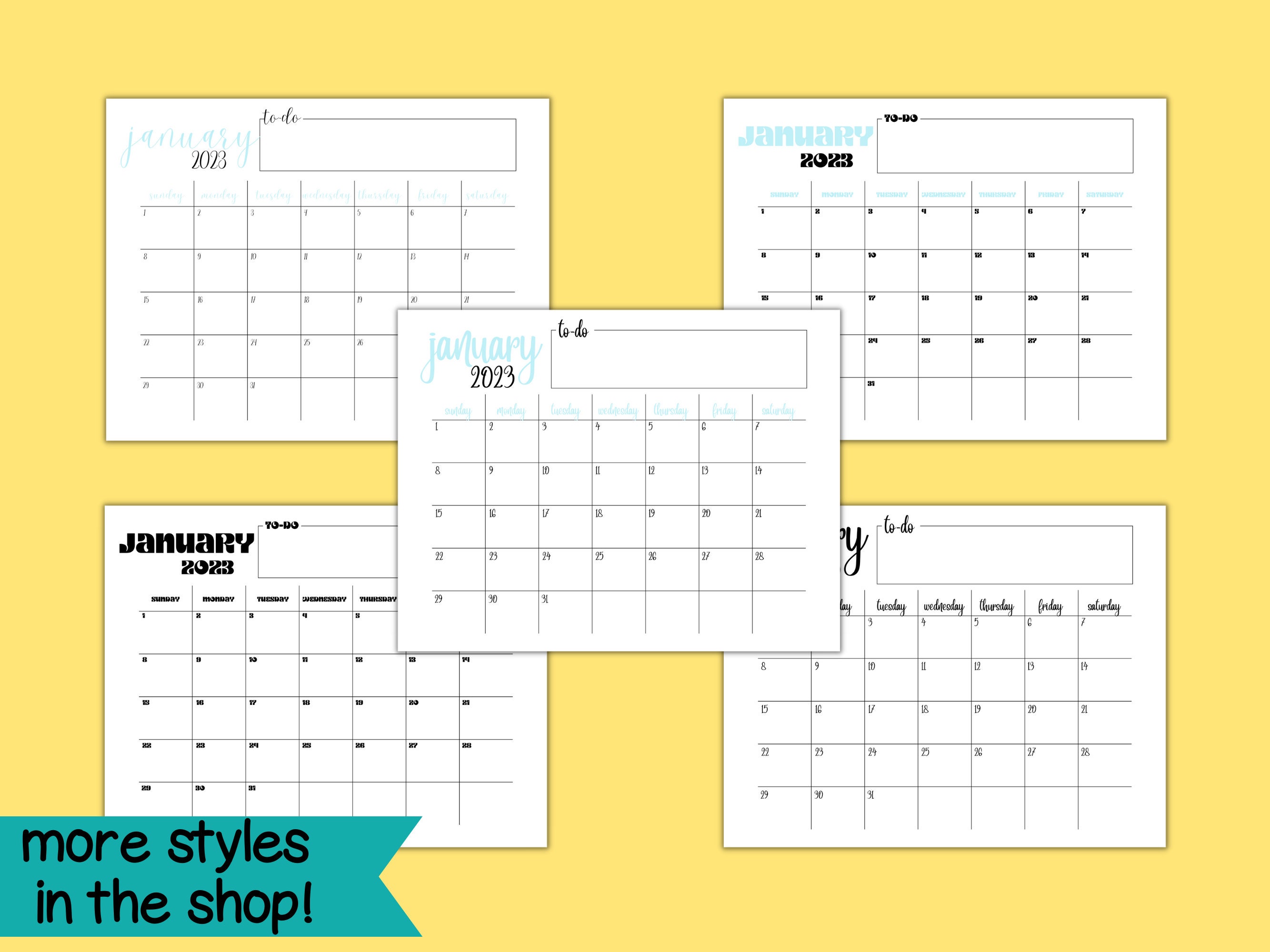 Minimalist 2023 Calendar Printable at a Glance 12 Month - Etsy