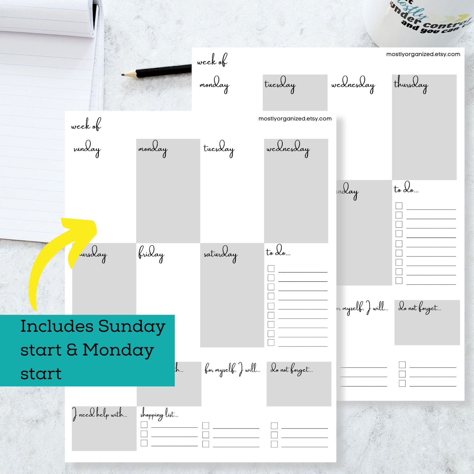 One Page Weekly Planner Printable Minimalist, Week at a Glance Planner ...
