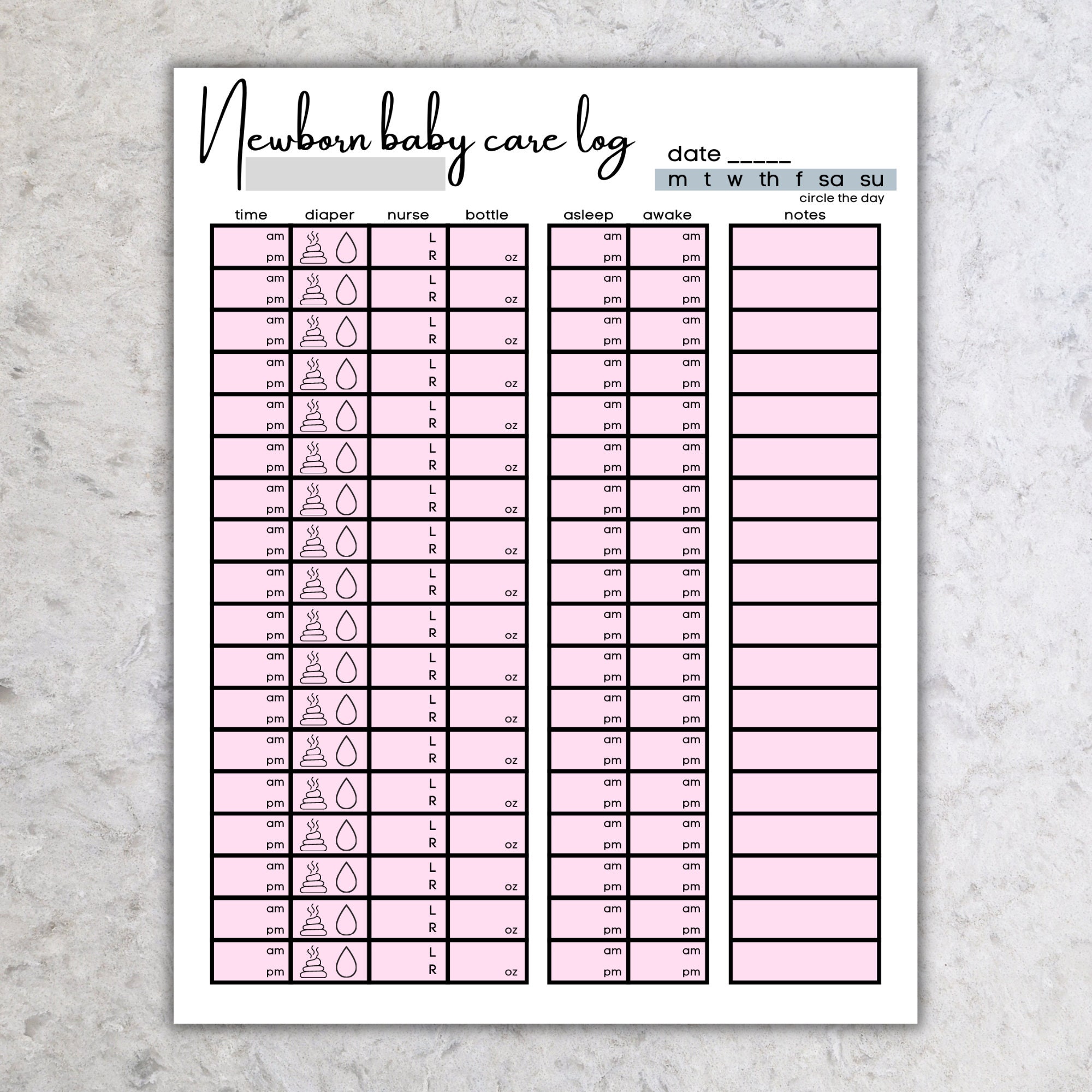 Baby Feeding Chart, Infant Daily Report, Printable Baby Log, Baby ...