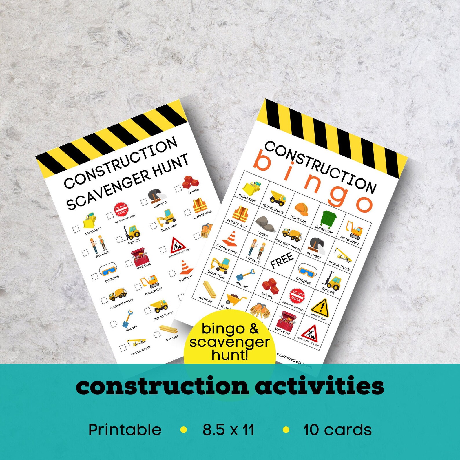 Construction Scavenger Hunt, Construction Bingo, Construction Party ...