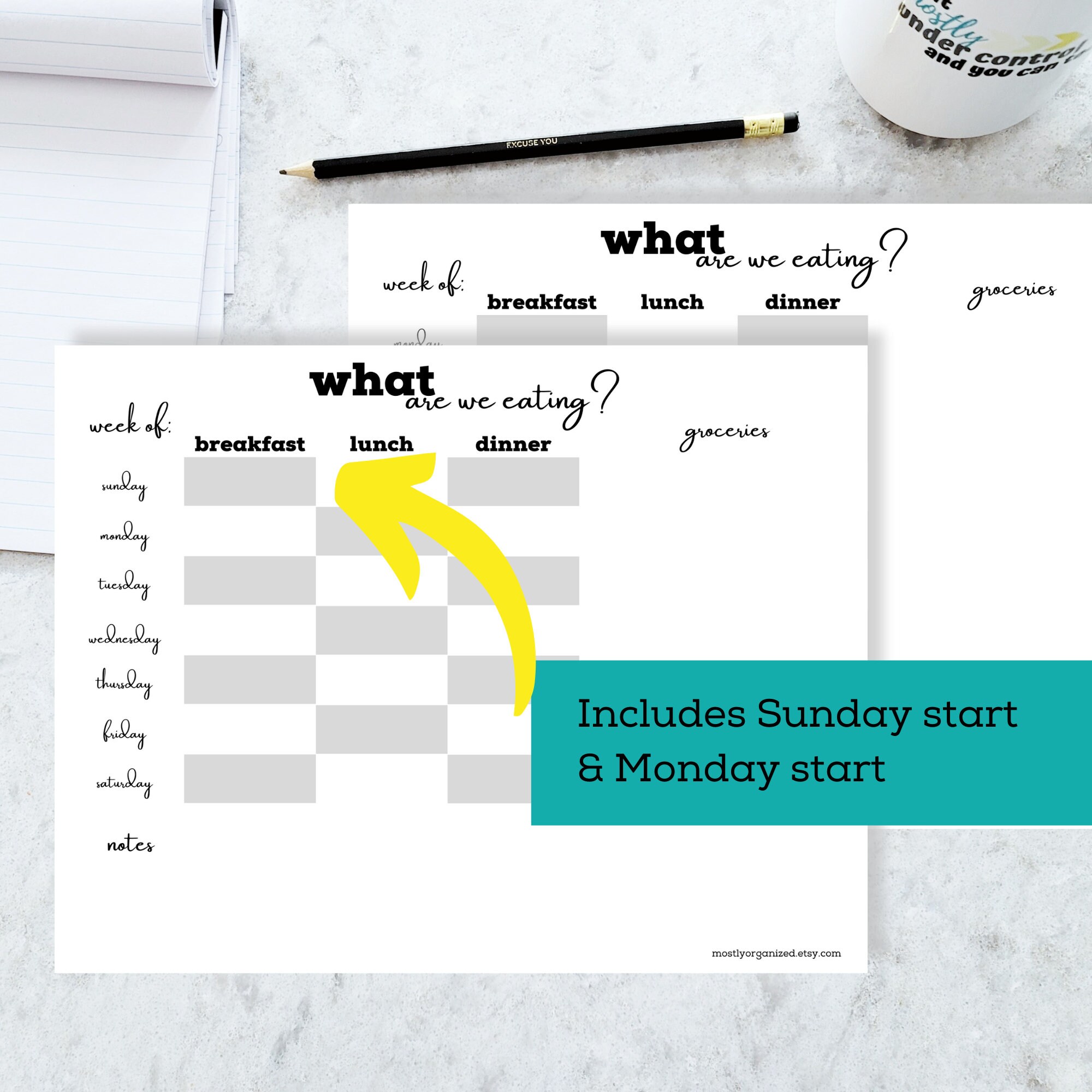 Horizontal Weekly Meal Planner Printable, Weekly Menu Planner Printable ...