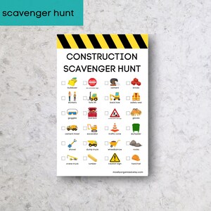 Construction Scavenger Hunt, Construction Bingo, Construction Party ...