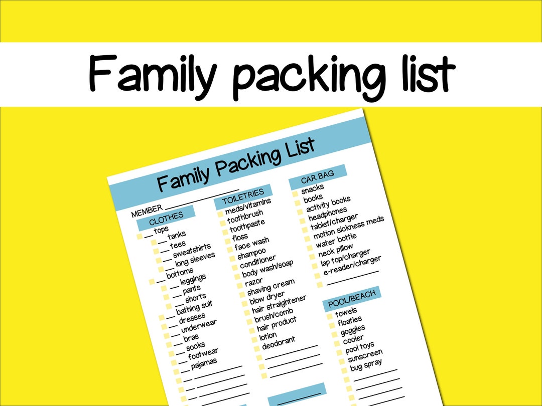 Family Packing List Printable, Road Trip Packing List Printable, PDF ...