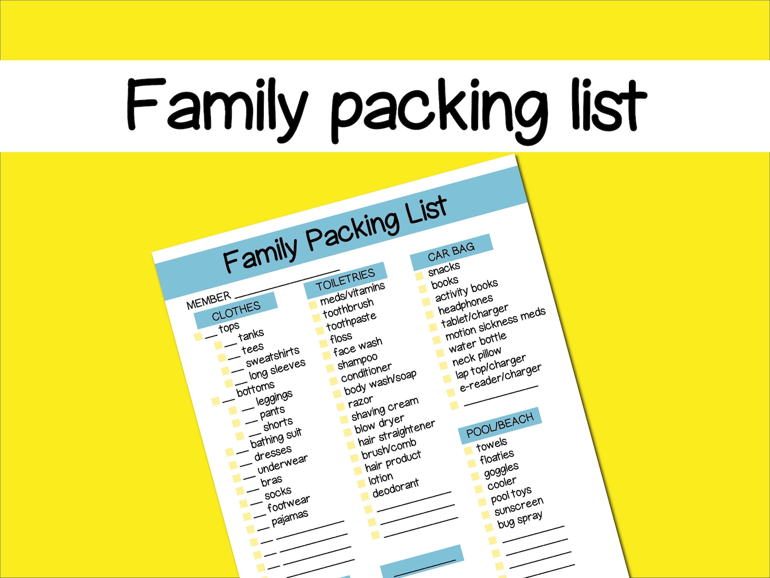 Family Packing List Printable, Road Trip Packing List Printable, PDF ...