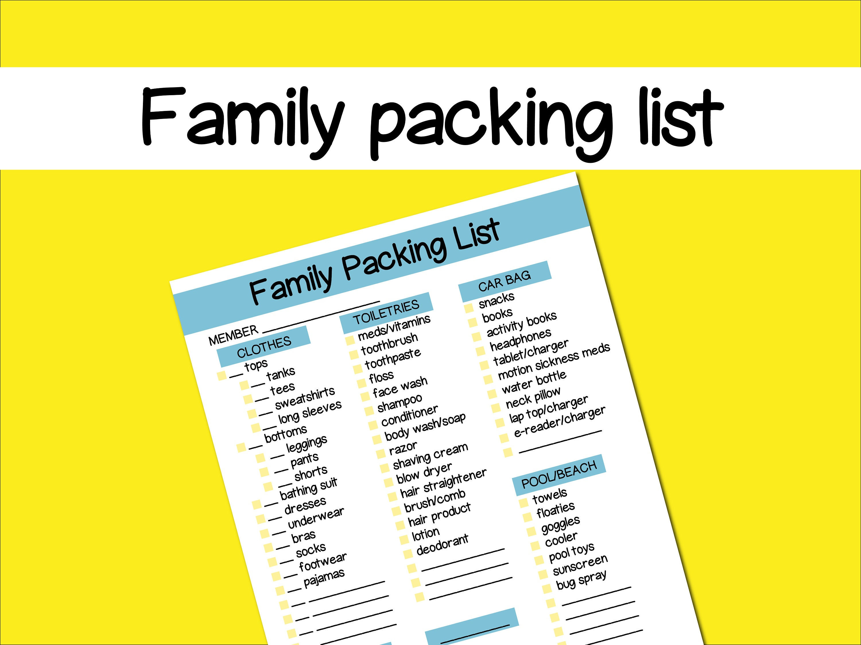 Family Packing List Printable, Road Trip Packing List Printable, PDF ...