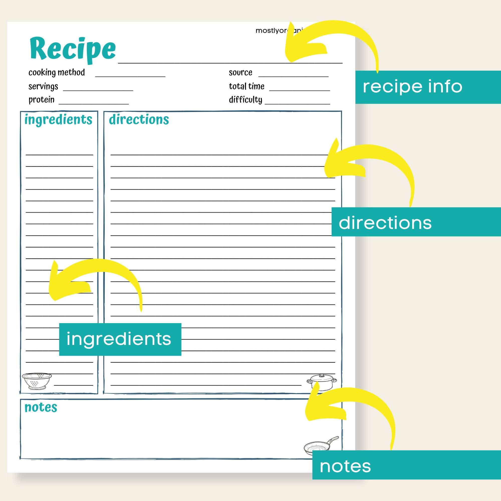 Full Page Recipe Card Printable, Recipe Page Printable, Recipe Page ...