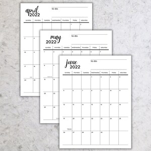 Minimalist 2022 Calendar Printable Monthly, 2022 Monthly Calendar ...