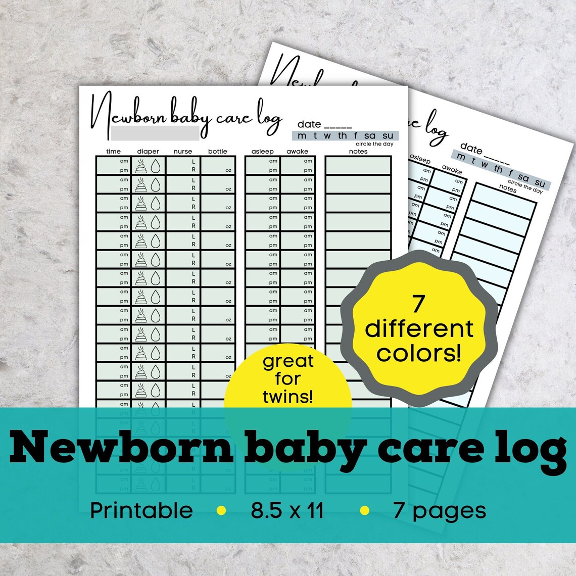 Printable Baby Log, Daily Baby Log, Infant Daily Report, Twin Feeding ...