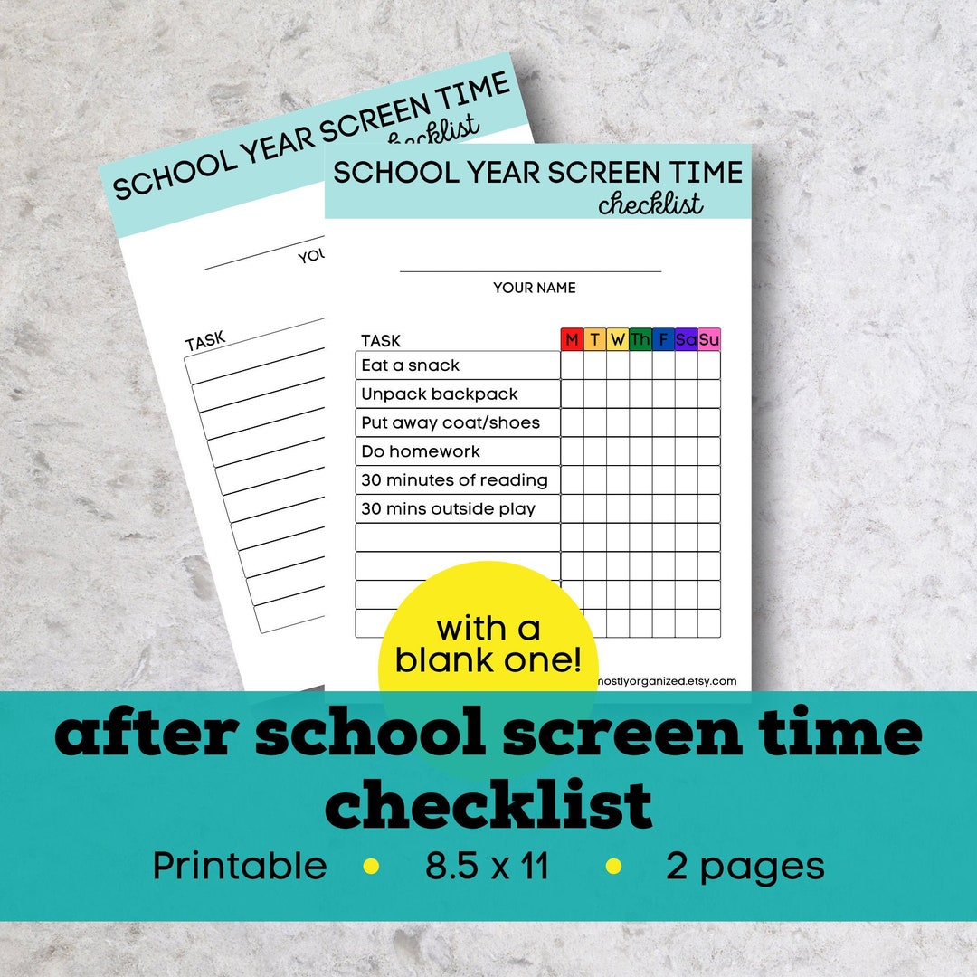 Screen Time Checklist, Screen Time Chart, Screen Time Printable, After ...