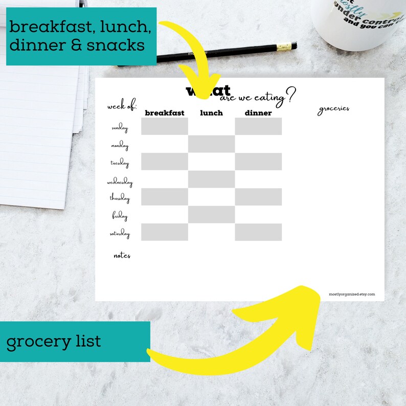 Horizontal Weekly Meal Planner Printable, Weekly Menu Planner Printable ...