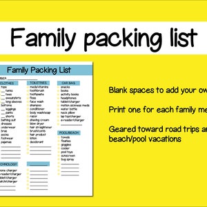 Family Packing List Printable, Road Trip Packing List Printable, PDF ...