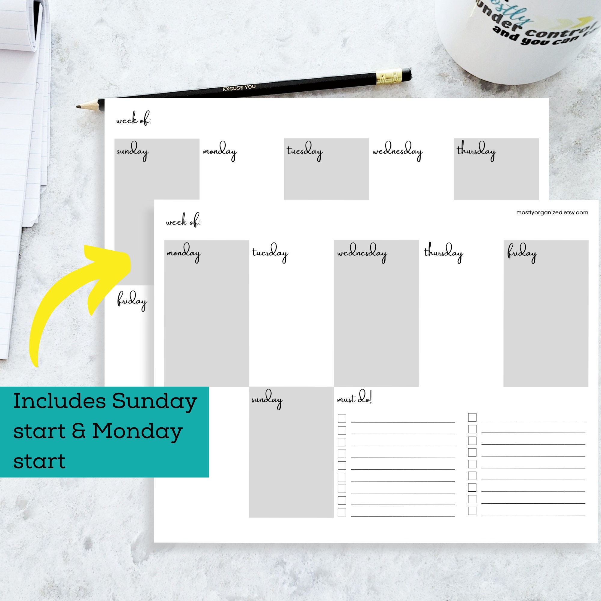 Letter Size Planner Printable, Pdf Weekly Planner, Monday Start ...