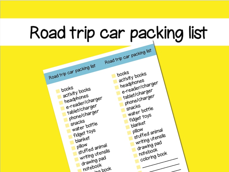Kids' Packing List, Packing List for Road Trip, Car Ride Packing ...