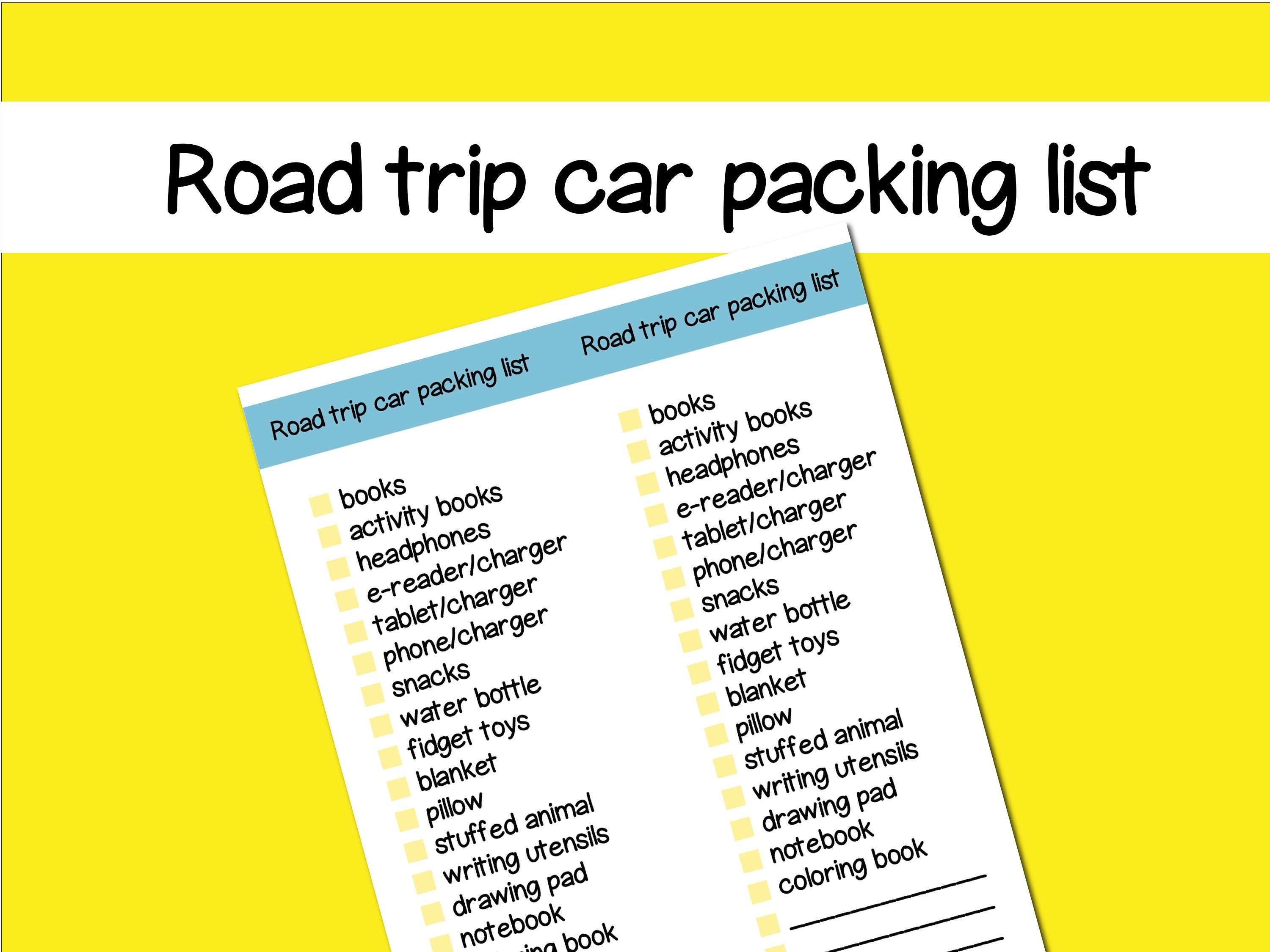 Kids' Packing List, Packing List for Road Trip, Car Ride Packing ...