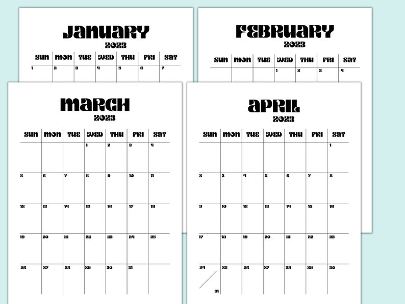 Minimalist 2023 Calendar Printable Portrait, One Year Planner Printable ...