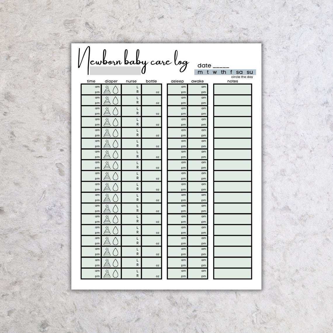Printable Baby Log, Daily Baby Log, Infant Daily Report, Twin Feeding ...