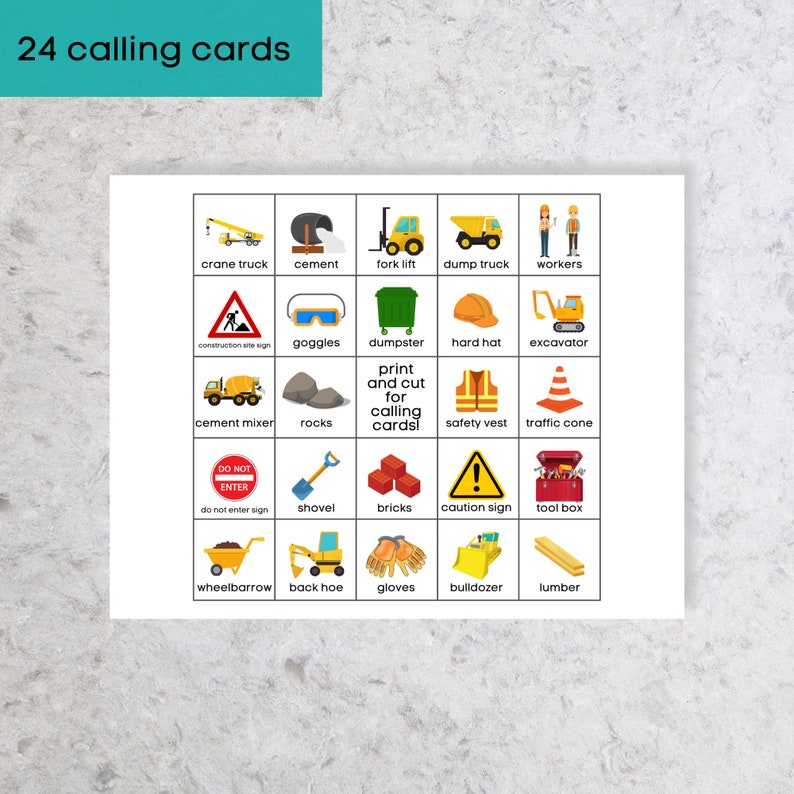 Construction Scavenger Hunt, Construction Bingo, Construction Party ...