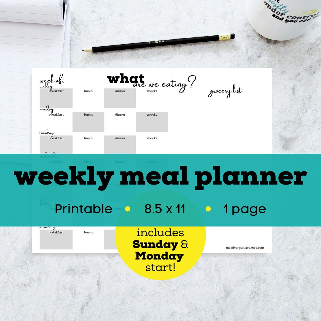 Weekly Menu Planner Printable, Weekly Meal Planner Download, Printable ...
